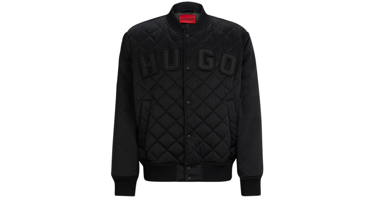 HUGO Water-Repellent Satin Bomber Jacket With Varsity-Style Logo in ...