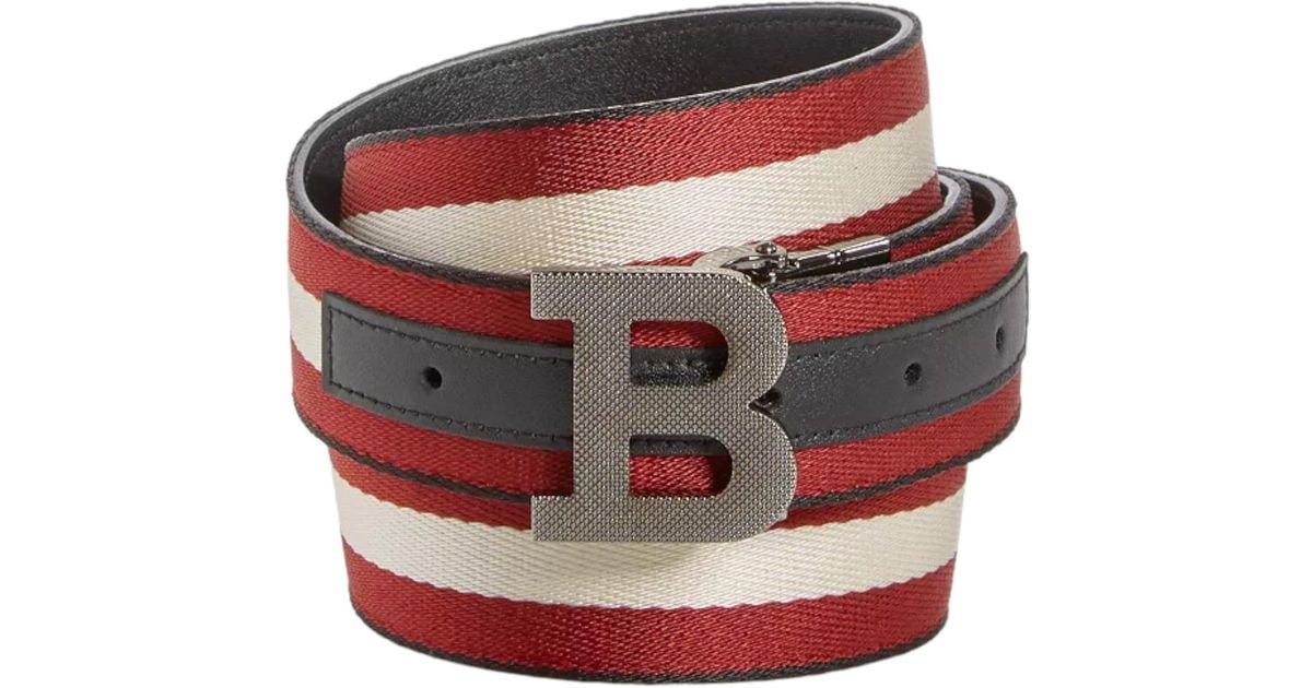 Bally 6235340 Logo Buckle Webbing Stripe Reversible Belt in Red for Men ...