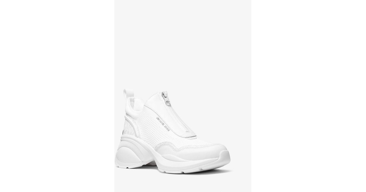MICHAEL Michael Kors Zuma Mixed-Media Trainer in White | Lyst