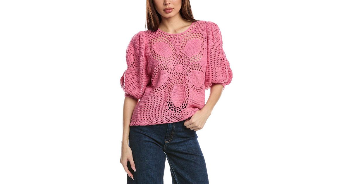 FARM Rio Blush Flower Draw Crochet Blouse in Red | Lyst