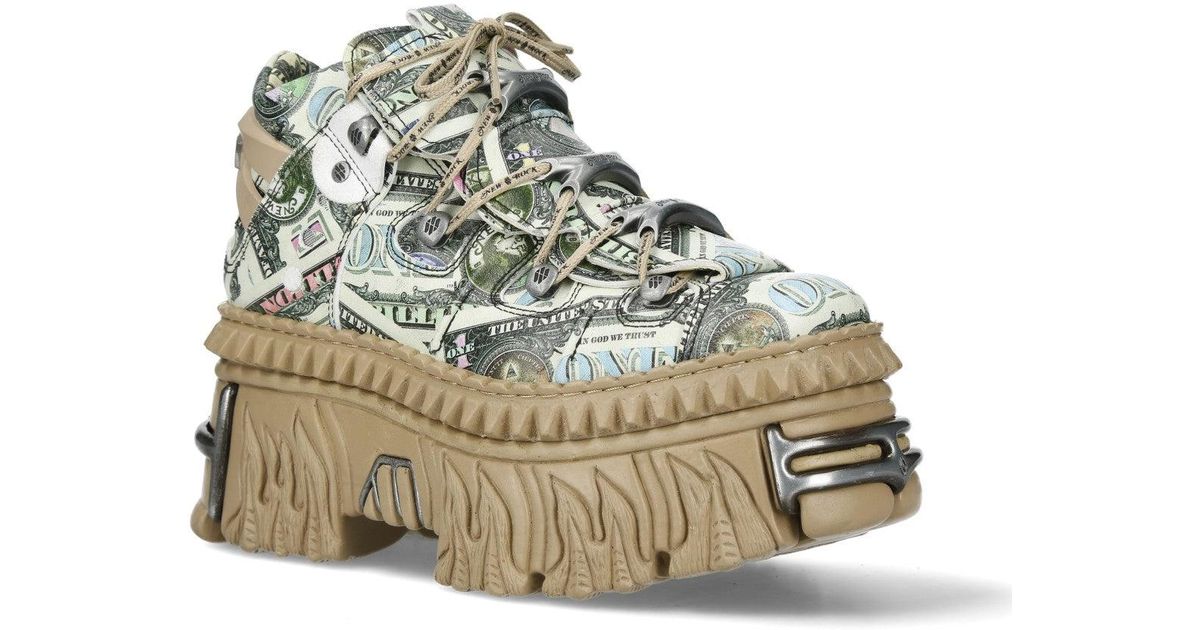 New Rock M-106Wall-C49 Dollar Bill Print Leather Platform Ankle Boots ...