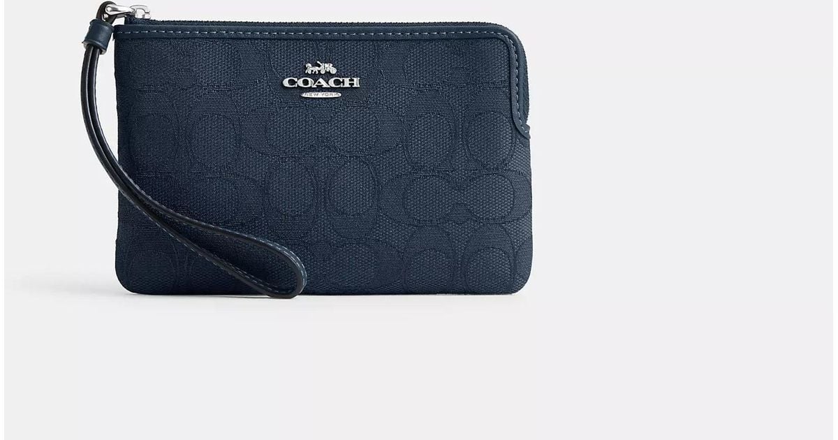 COACH Corner Zip Wristlet in Blue | Lyst