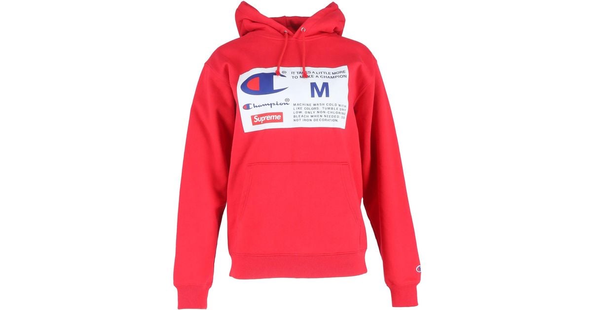 Supreme X Champion Label Hooded Sweatshirt in Red | Lyst