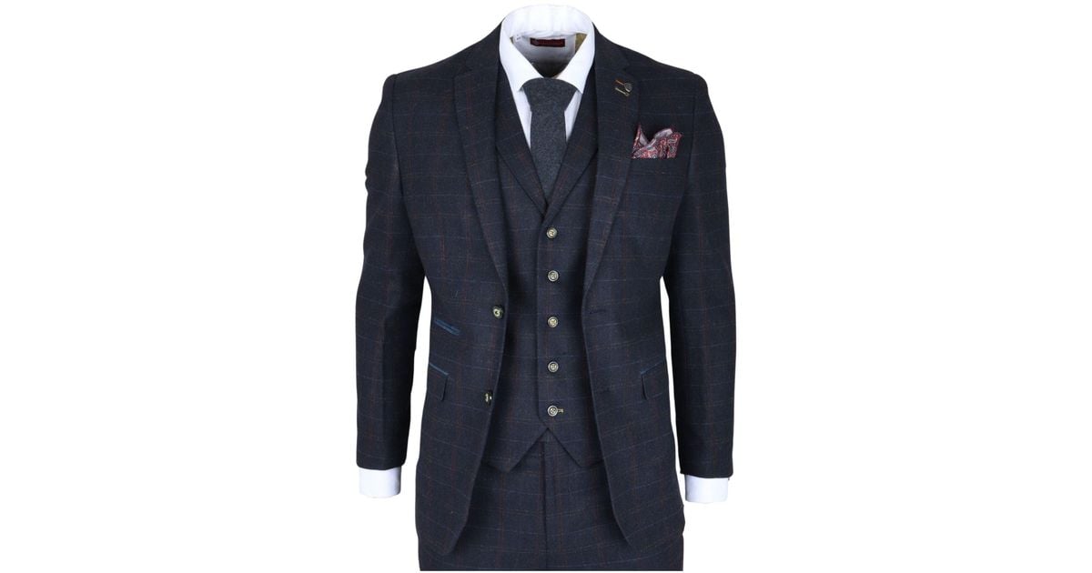Robert Simon Ryan 3 Piece Tweed Slim Fit Suit in Blue for Men | Lyst