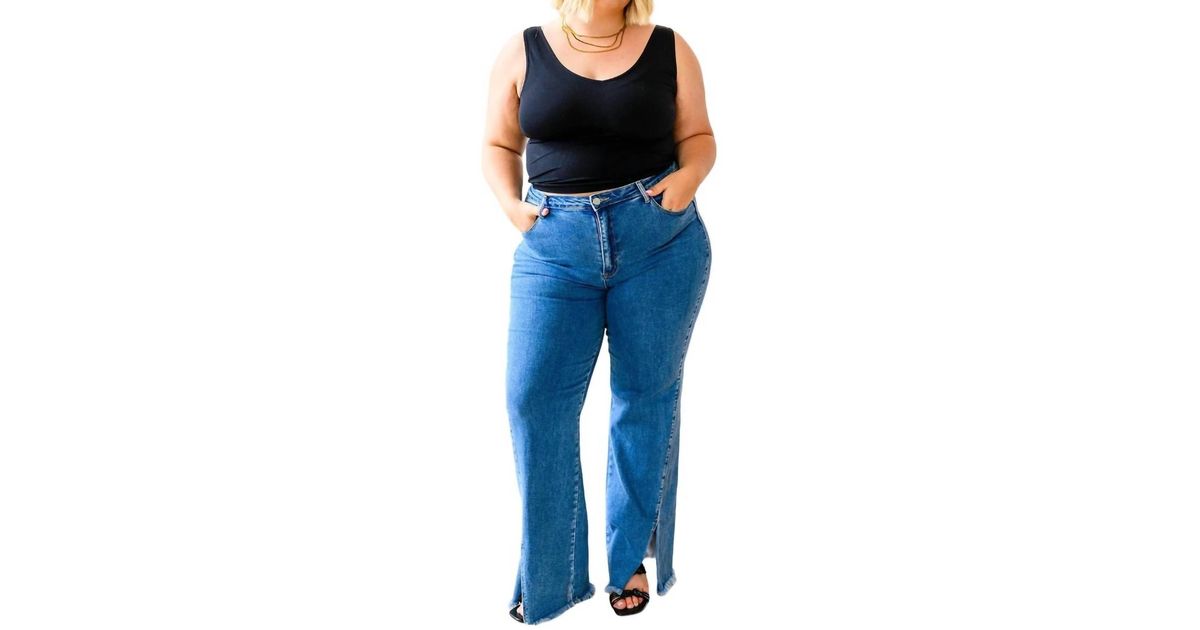 Judy Blue High Rise Split Hem Straight Jeans in Blue | Lyst