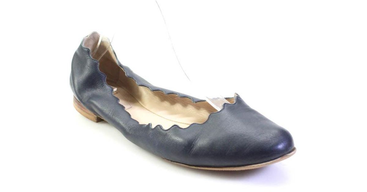 Chloé Lauren Scalloped Leather Ballet Flats Dark in Blue | Lyst Chloé Lauren Scalloped Leather Ballet Flats Dark in Blue | Lyst