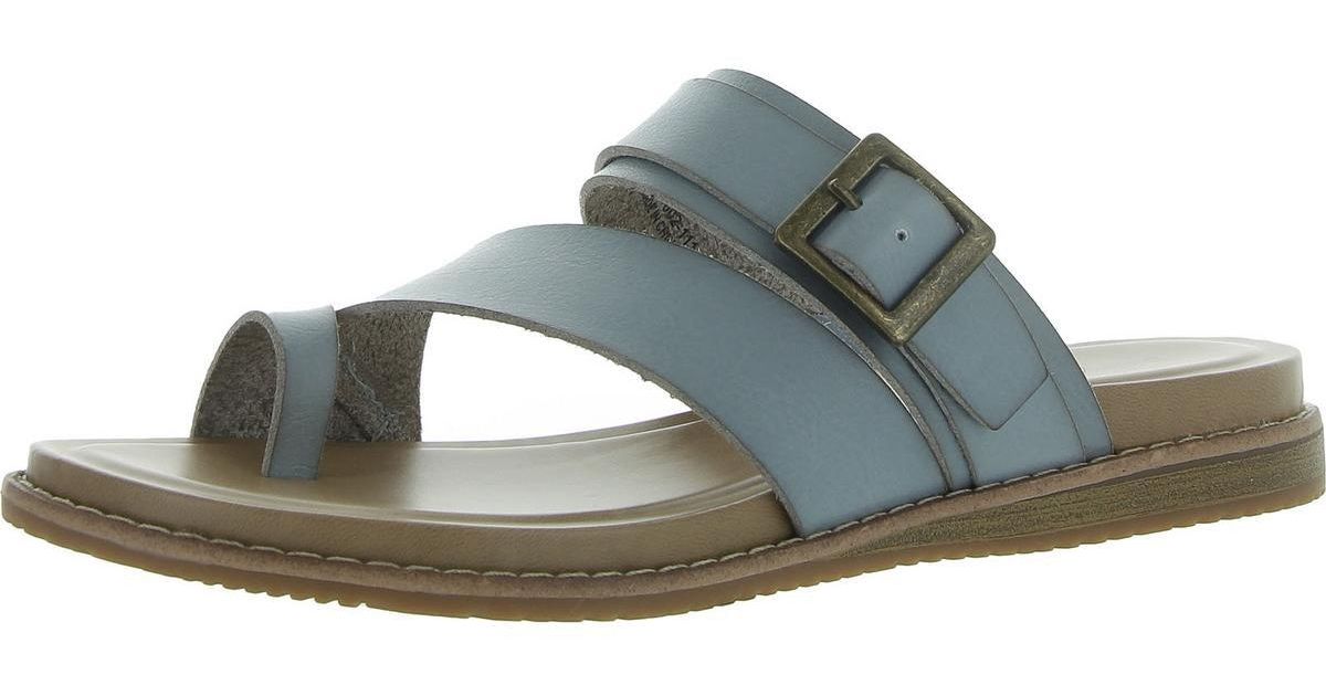 BareTraps Nat Toe Loop Faux Leather Slide Sandals in Blue | Lyst