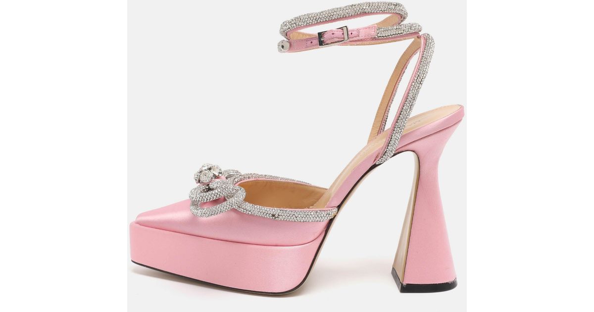 Mach & Mach Light Satin Double Bow Crystal Embellished Platform Pumps ...