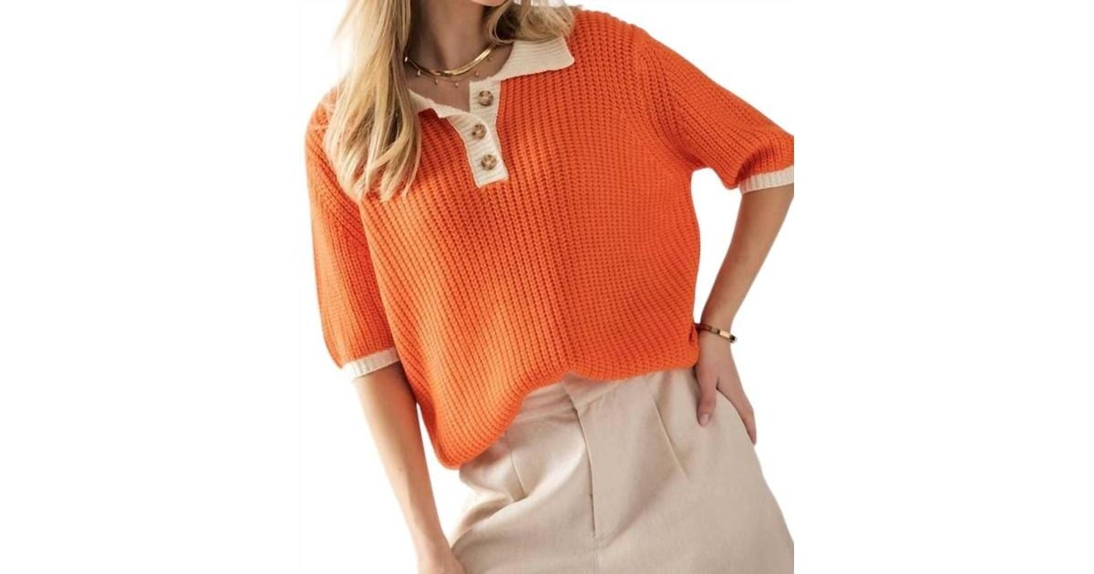 Urban Daizy Two Tone Contrast Quarter Button Knit Sweater in Orange | Lyst