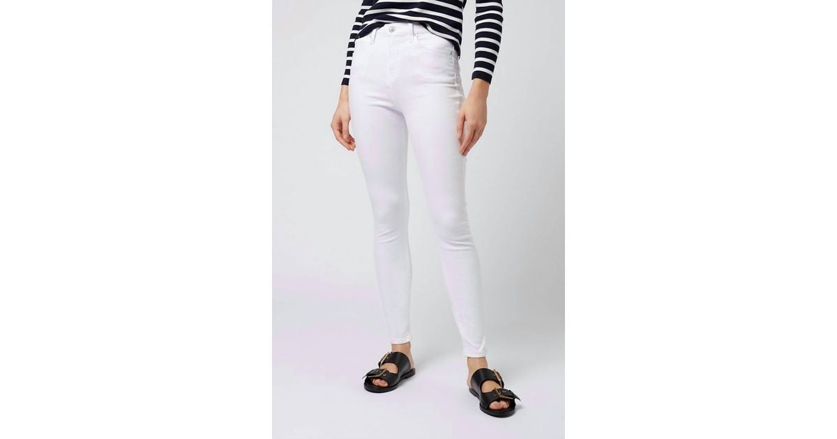 TOPSHOP High Rise Denim Jamie Moto Skinny Jeans in White | Lyst