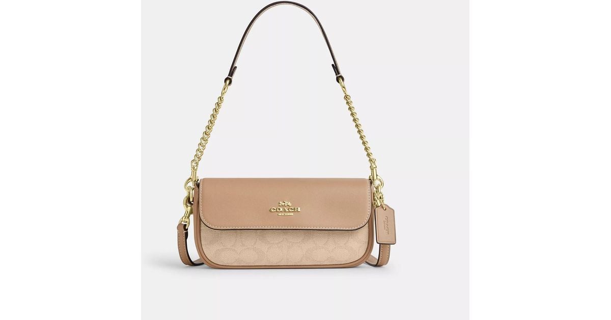 COACH Hailey Flap Bag With Signature Canvas in Natural | Lyst