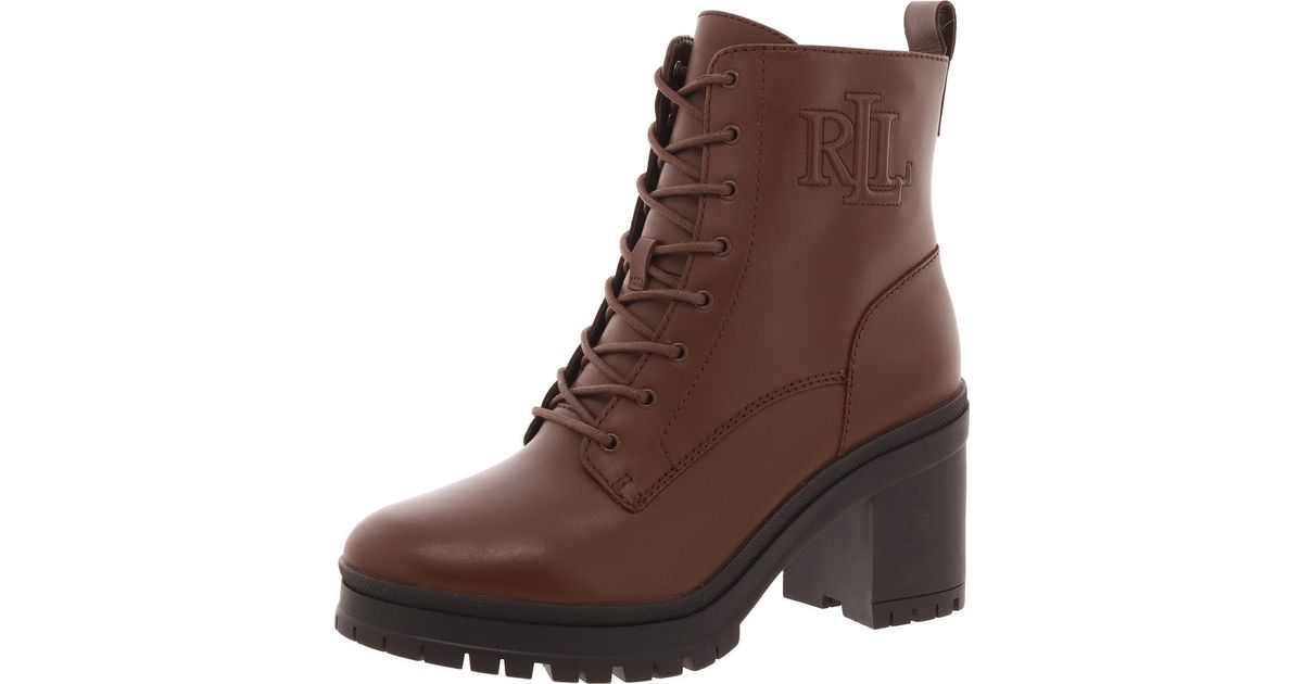 Ralph Lauren Cameron-Bo-Bte Lace-Up Leather Motorcycle Boots in Brown ...