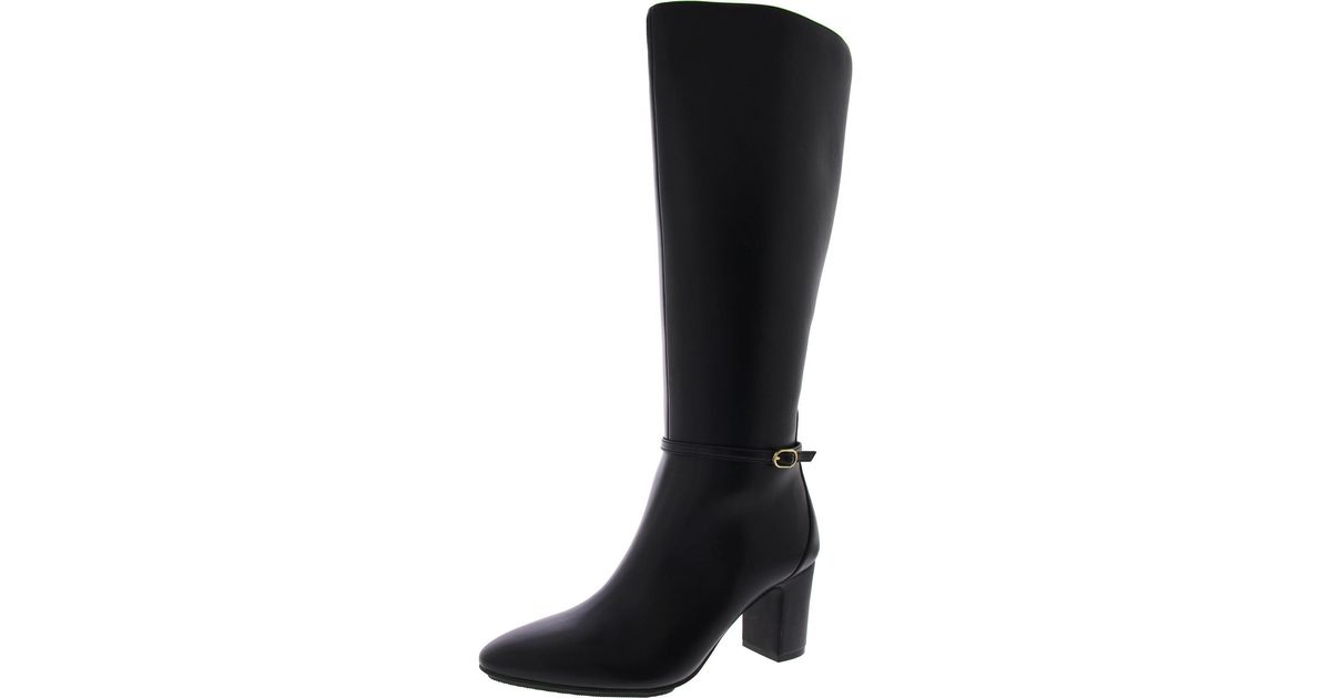 Anne Klein Samba Faux Leather Block Heel Knee-High Boots in Black | Lyst