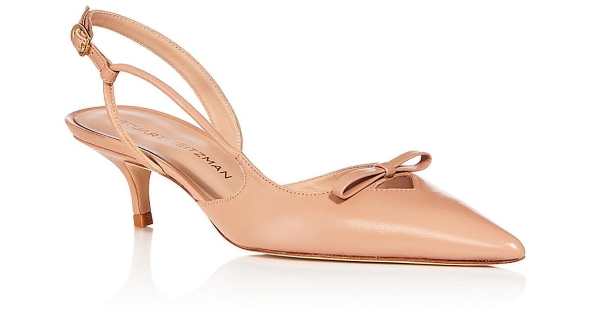 Stuart Weitzman Tully 50 Bow Denim Slingback Heels in Pink | Lyst