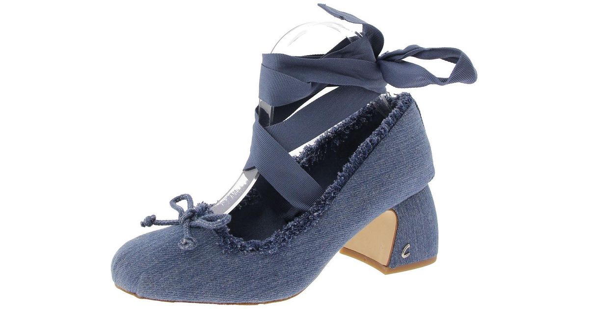 Circus by Sam Edelman Della Fringe Strappy Denim Block Heels in Blue | Lyst