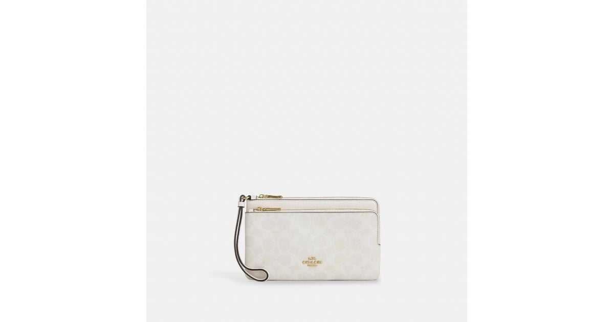 COACH Double Zip Wallet in White | Lyst