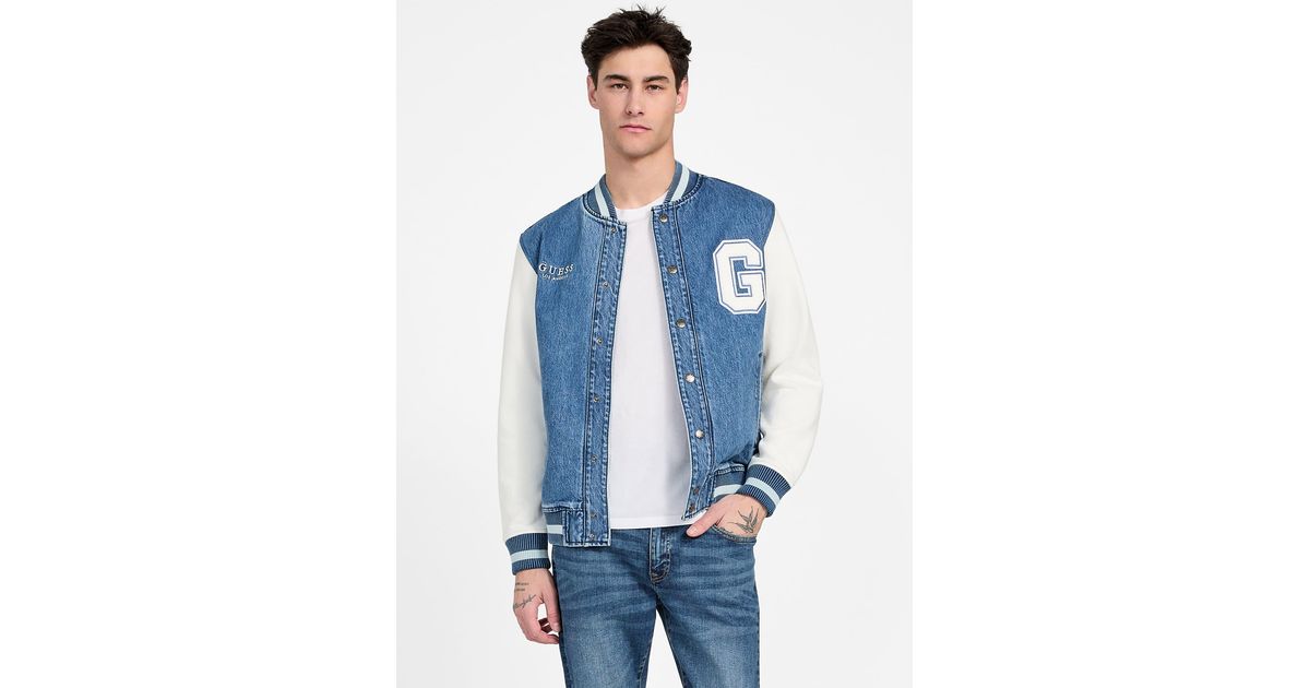 Guess Stephen Denim Flight Jacket in Blue for Men | Lyst