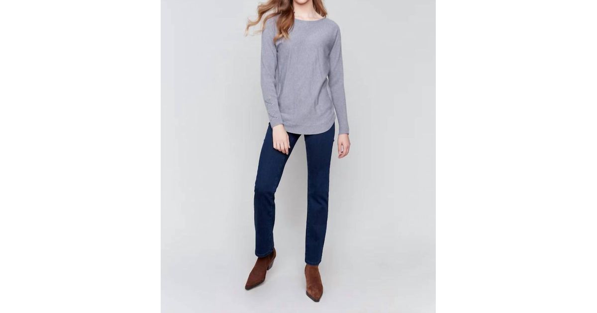 Charlie b Round Hem Sweater W Front Pockets in Blue | Lyst