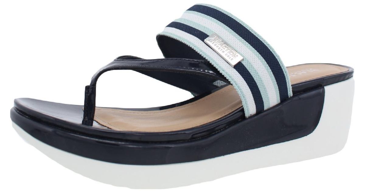 Kenneth Cole Pepea Cross Patent Platform Wedge Sandals in Blue | Lyst