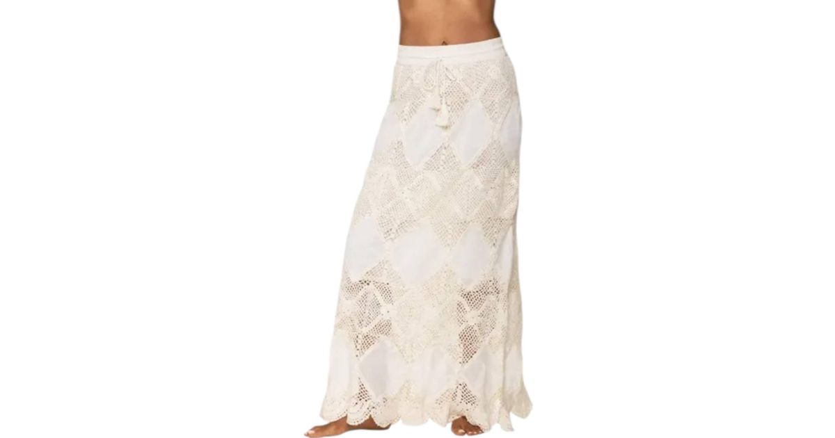Helen Jon Scallop Crochet Maxi Skirt in Natural | Lyst