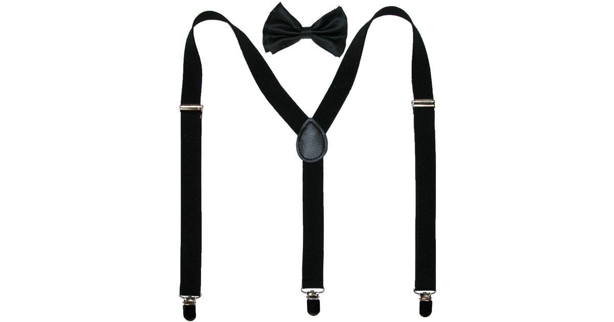 CTM Solid Bow Tie With Suspender Set in Black for Men | Lyst