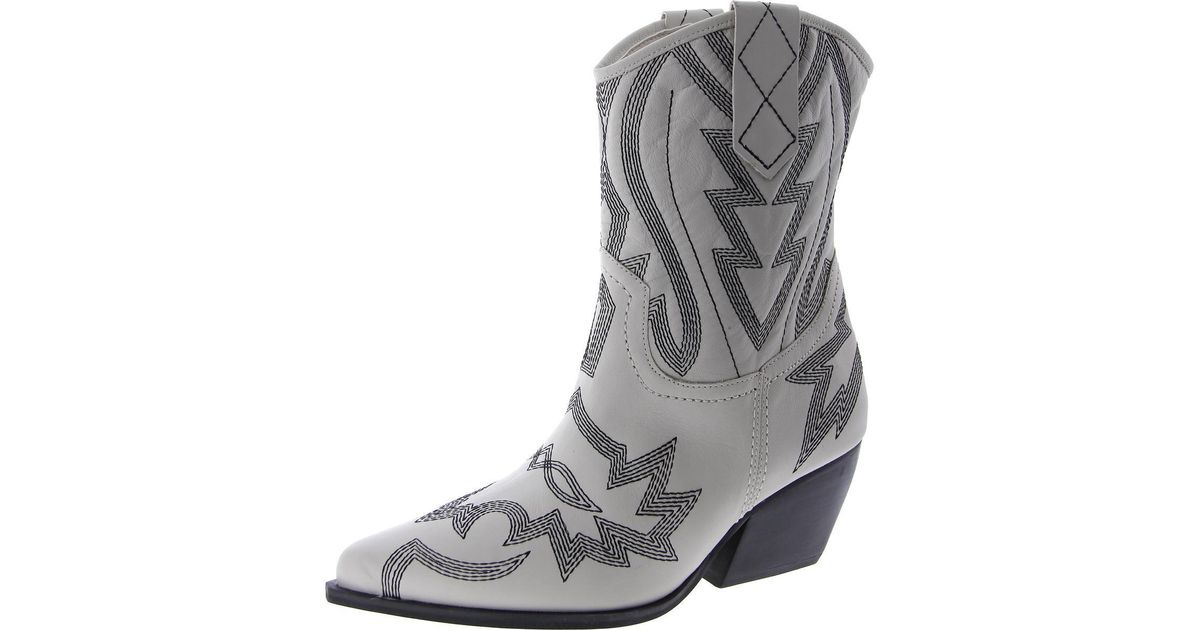 Steve Madden Leo Leather Mid-Calf Cowboy, Western Boots in Gray | Lyst