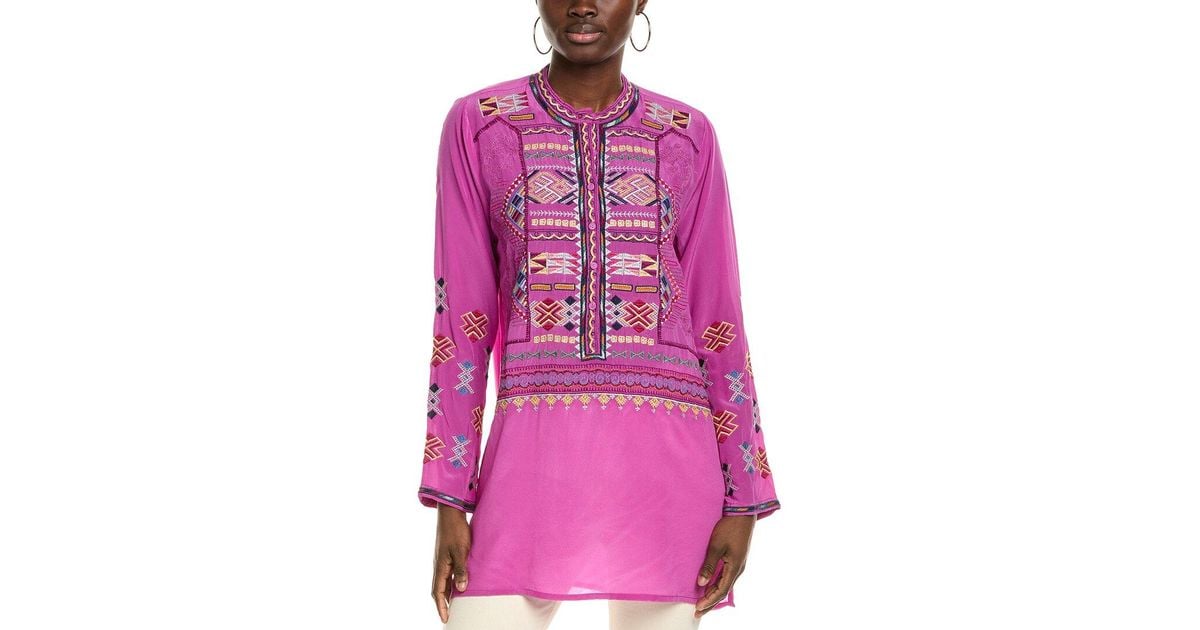 Johnny Was Miraz Silk Tunic in Pink | Lyst