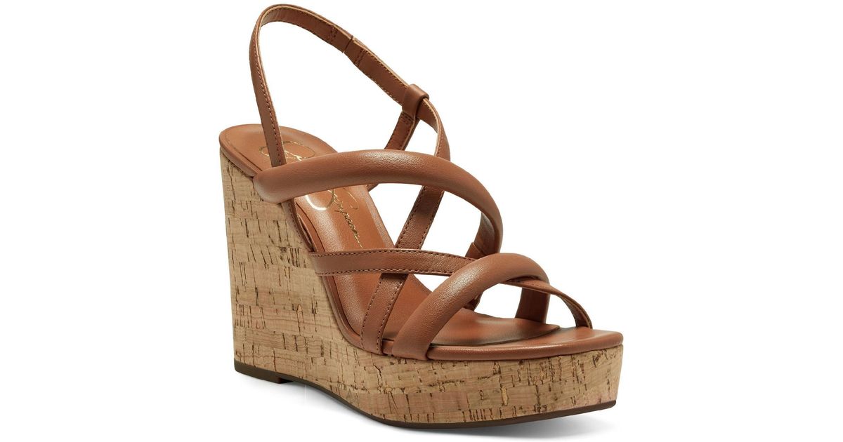 Jessica Simpson Simina Leather Strappy Wedge Sandals in Brown | Lyst