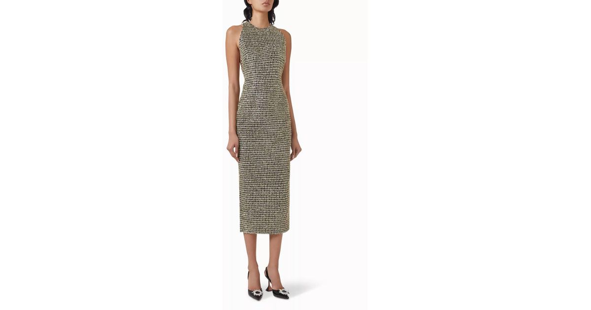 SAU LEE Anthea Tweed Midi Dress in Green | Lyst