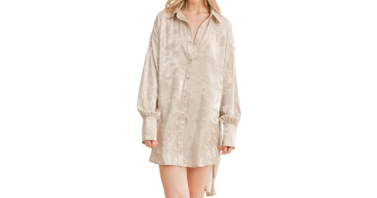 Sage the Label Luxe Life Oversized Shirt Dress in Natural | Lyst