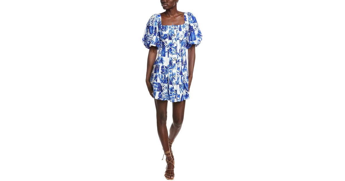 FARM Rio Garden Tiles Plaid Linen Mini Dress in Blue | Lyst