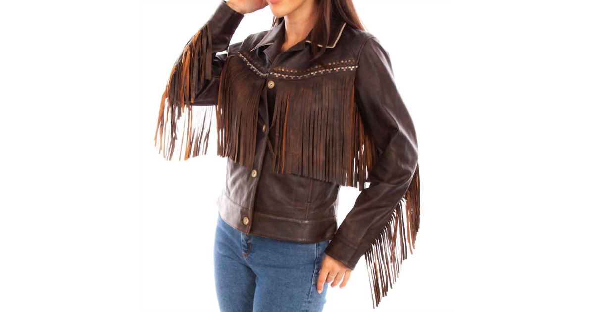 Scully Embroidered Fringe Leather Jacket in Brown | Lyst