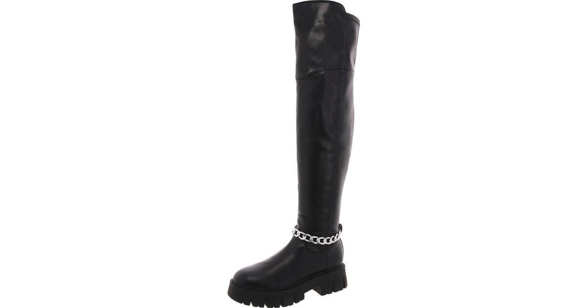 GBG Los Angeles Coen Chain Leather Knee-High Boots in Black | Lyst