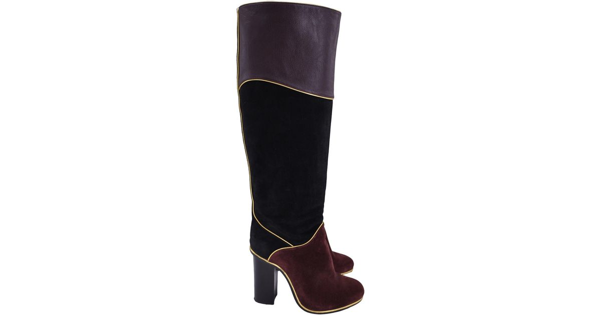 Lanvin Block Heel Knee-Boots in Black | Lyst