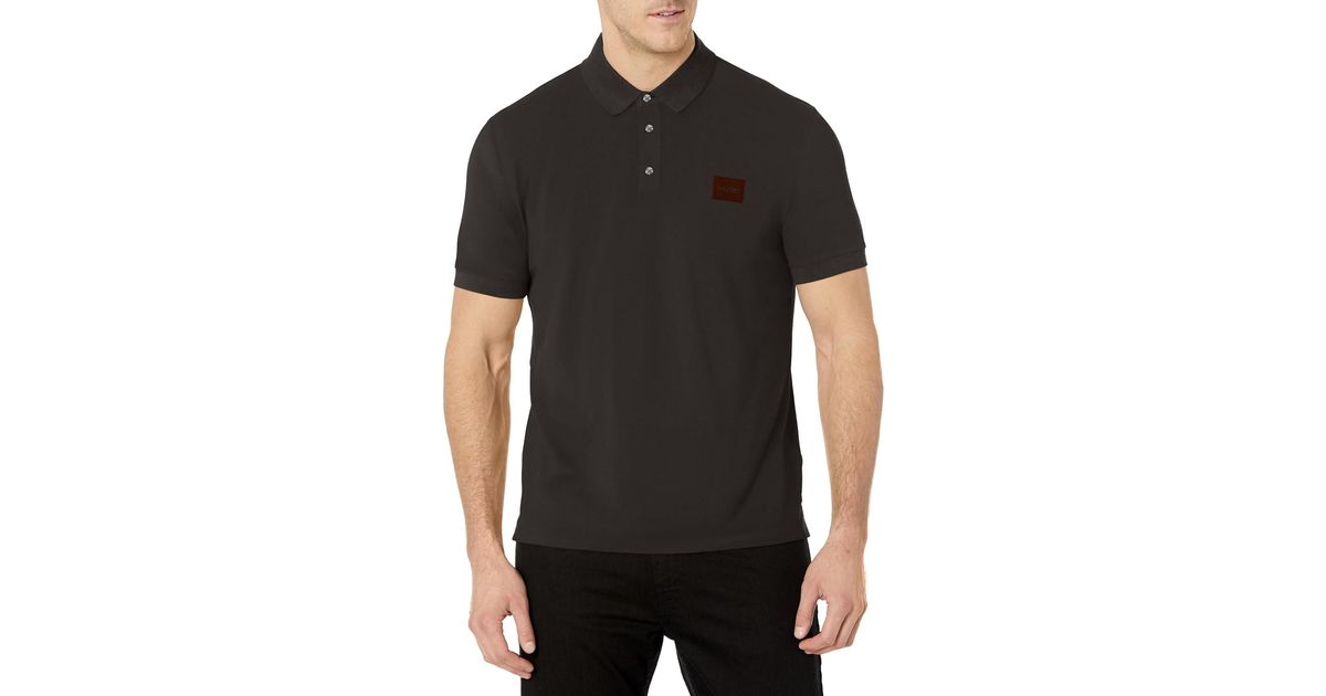 BOSS Hugo Square Logo Cotton Polo Shirt Short Sleeve in Black for Men ...