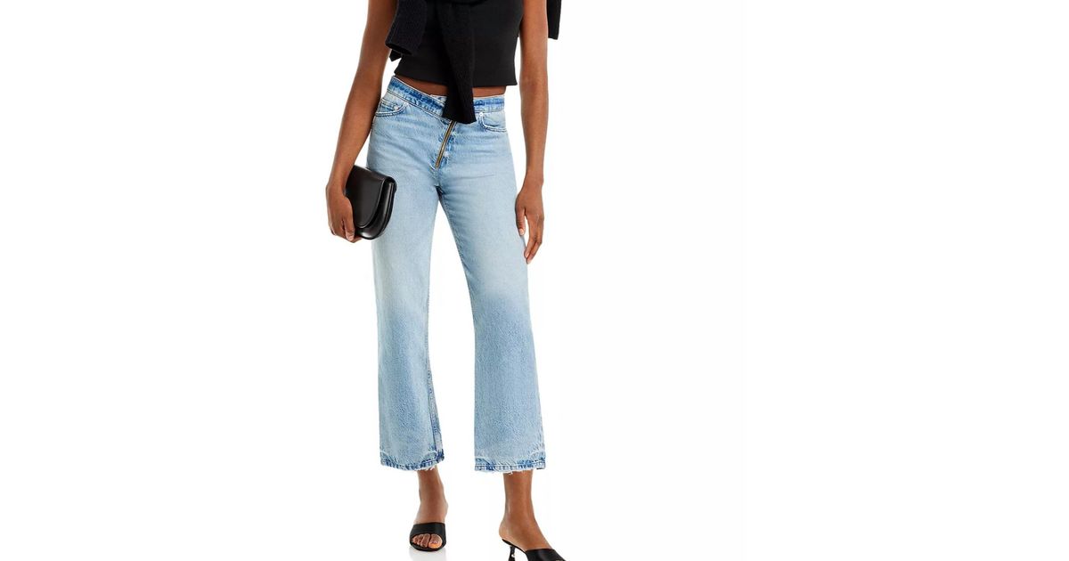 FRAME Le Jane Crop Angled Zip Jeans in Blue | Lyst