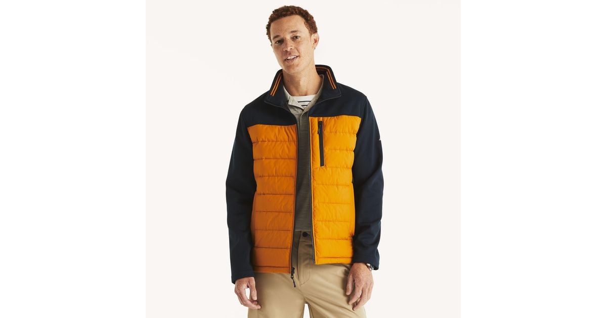 Nautica Mixed Media Jacket in Orange for Men | Lyst