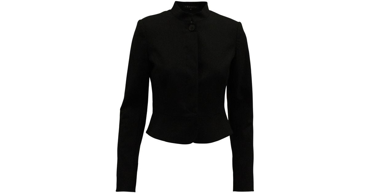 Theory Mandarin-Collar Flared Hem Blazer in Black | Lyst