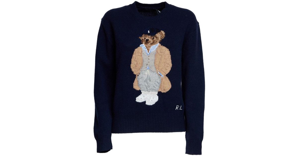 Polo Ralph Lauren Polo Bear Crewneck Sweater in Blue | Lyst