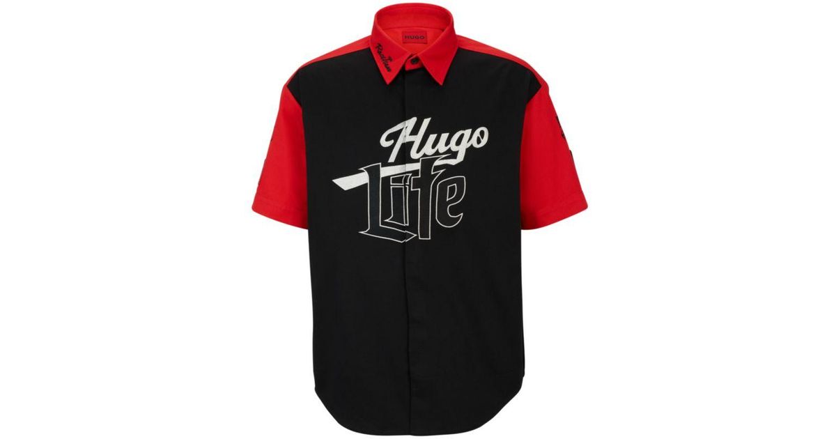 HUGO Oversize-fit Shirt With Racing-inspired Details in Black for Men ...