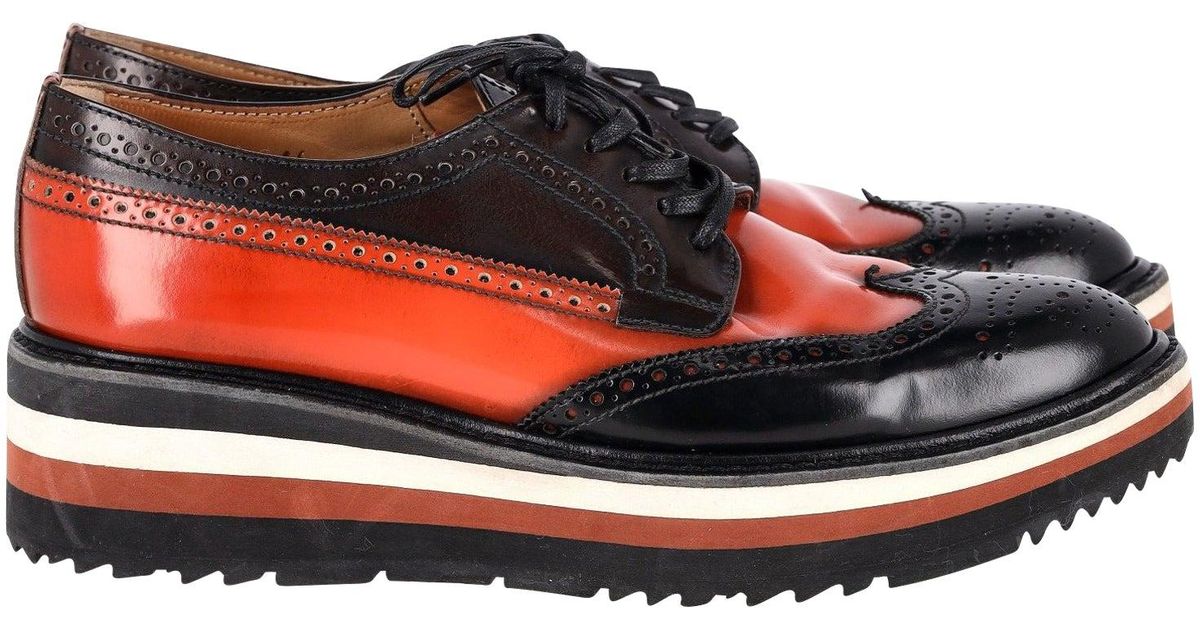 Prada Flatform Derby Brogue Lace Up in Red | Lyst