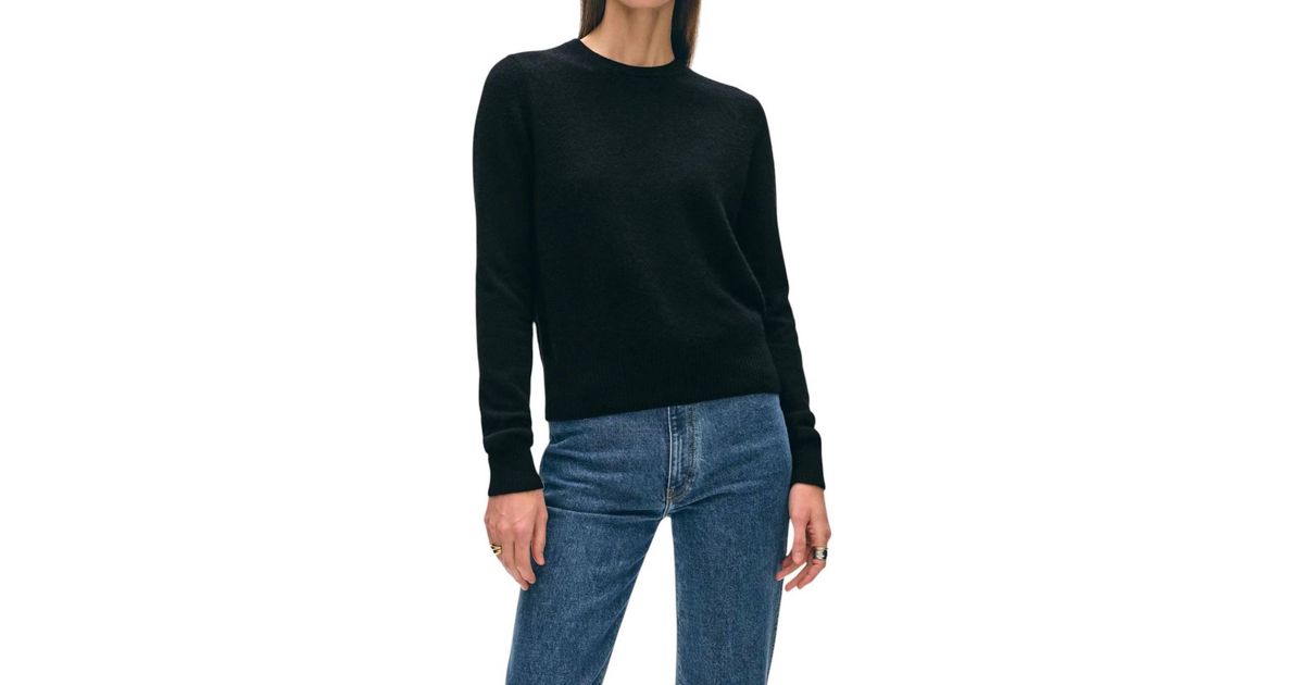 White + Warren Cashmere Shrunken Top in Black | Lyst