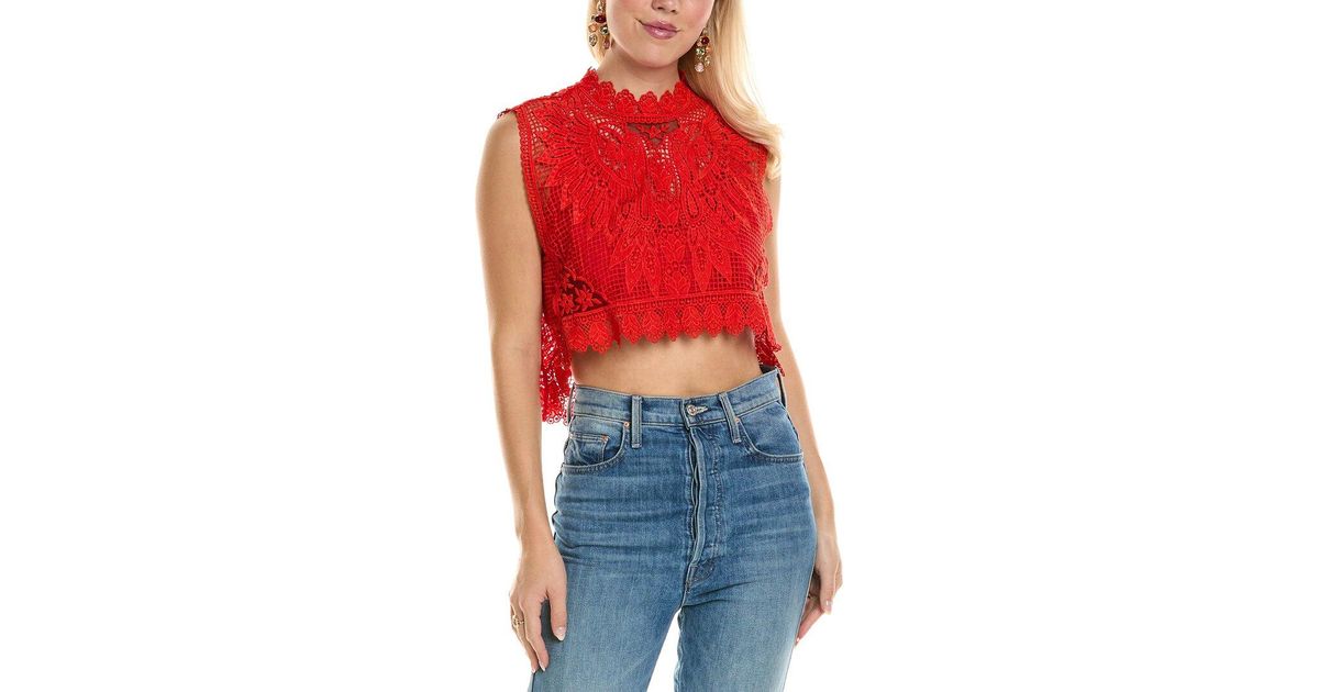 FARM Rio Crochet Lace Crop Top in Red | Lyst