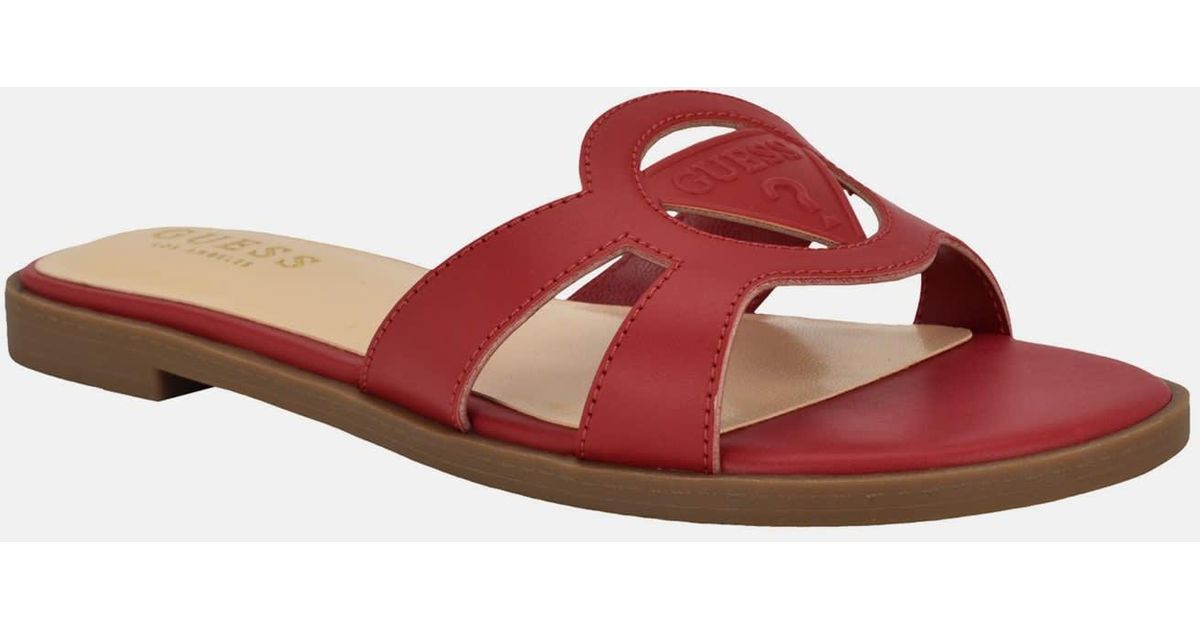 Guess Mazzie Cutout Guess Slide Sandals in Red | Lyst