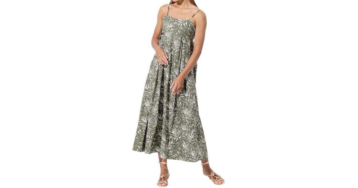 LUSANA Empire Poplin Midi Dress in Green | Lyst
