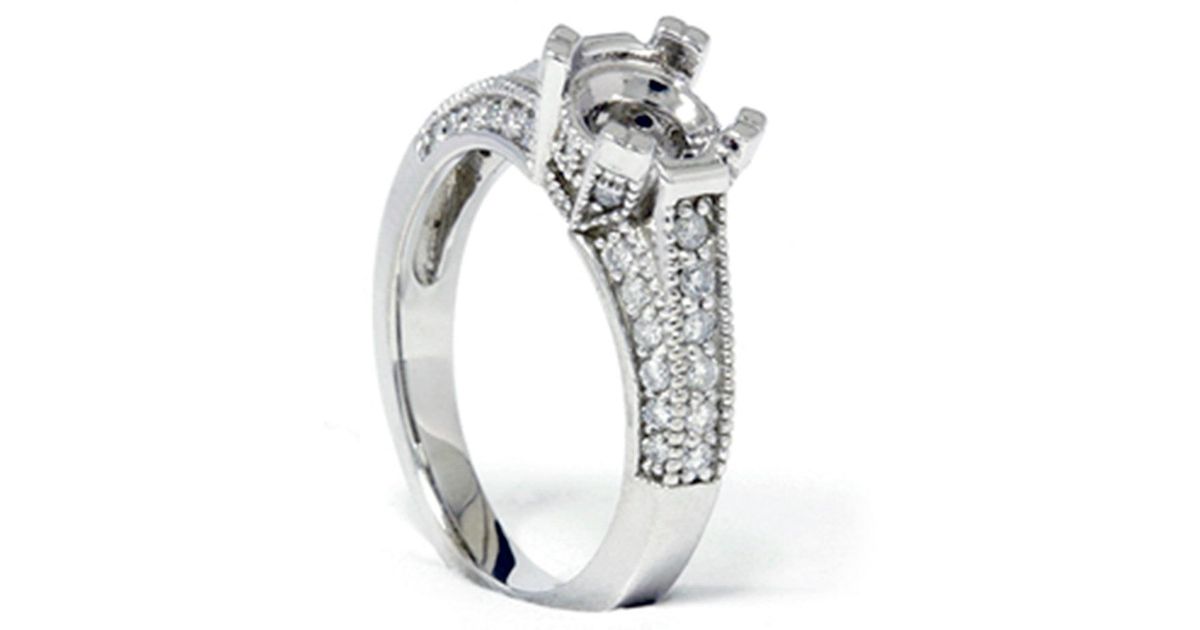 Pompeii3 Pave Diamond Engagement Semi Mount Ring 14k White Gold Setting ...