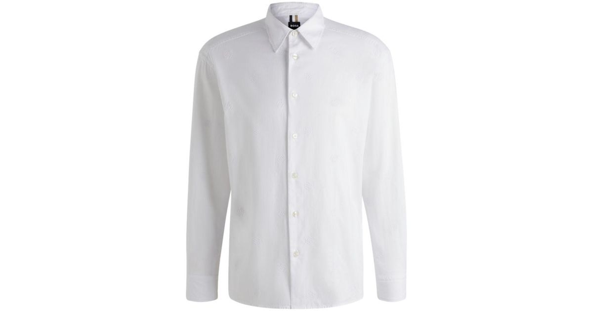 BOSS Relaxed-Fit Cotton Shirt With Embroidered Double B Monograms in ...