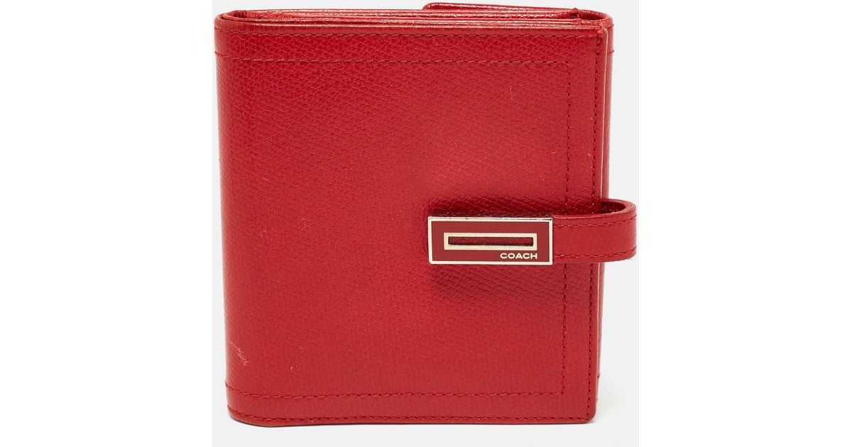 COACH Leather Compact Flap Wallet in Red | Lyst