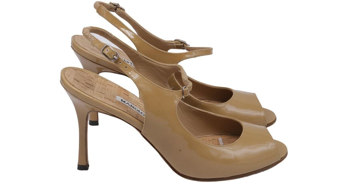 Manolo Blahnik Peep-Toe Slingback Mary Jane Pumps in Brown | Lyst
