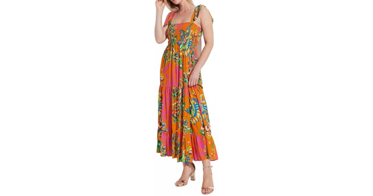 oolala Smocked Floral Dress in Red | Lyst